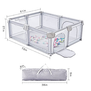 BOJOY Baby Playpen, Playpen for Babies (73x61x27inch), Kids Safe Play Center for Babies and Toddlers, Extra Large Playpen, Sturdy Play Yard for Toddler,Children's Fences Play Area(Grey)