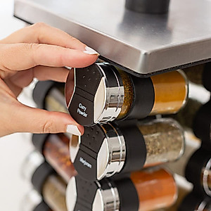 Orii Rotunda 20 Jar Spice Rack Filled with Spices & Top Label - Rotating Standing Rack Shelf Holder & Countertop Spice Rack Tower Organizer for Kitchen Spices, Free Spice Refill for 5 Years