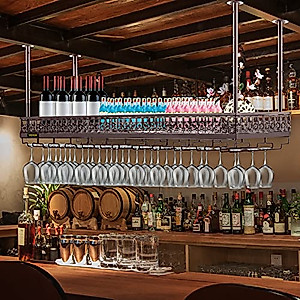 VEVOR Ceiling Wine Glass Rack, 46.9 x 13 inch Hanging Wine Glass Rack, 18.9-35.8 inch Height Adjustable Hanging Wine Rack Cabinet, Coppery Wall-Mounted Wine Glass Rack Perfect for Bar Cafe Kitchen