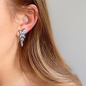 Crysdue Marquise Cubic Zirconia Bridal Dangle Earrings, Wedding Earrings for Brides Bridesmaids, Formal Drop Earrings for Women Prom Pageant Clear Silver-Tone