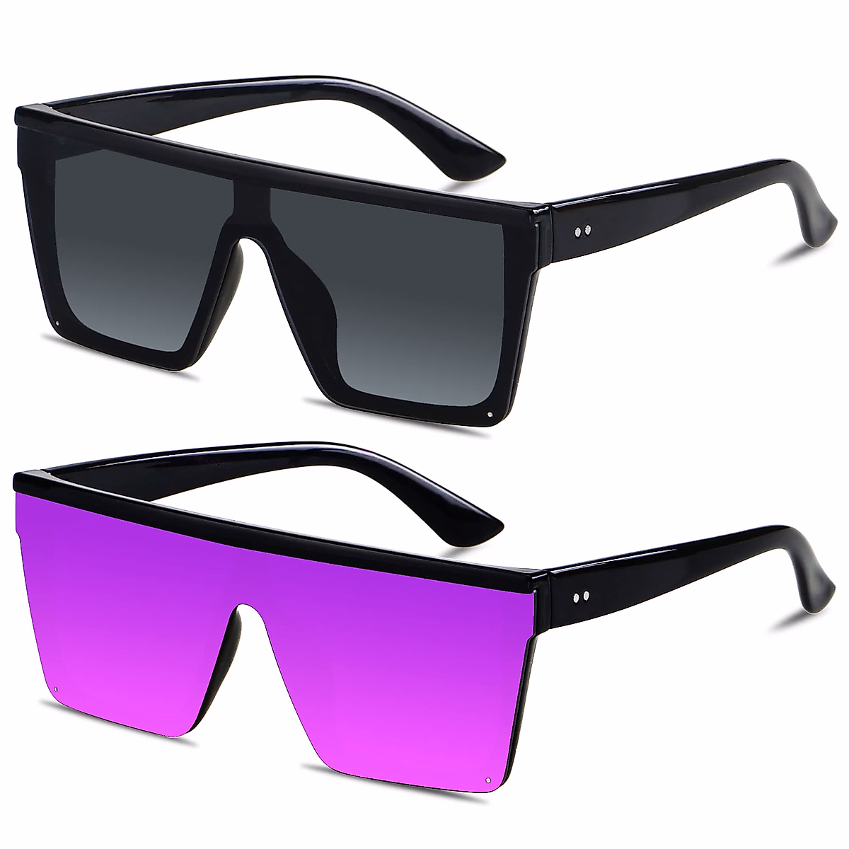 LYZOIT Square Oversized Sunglasses for Women Men Big Flat Top Fashion Shield Large UV Protection Shades Mirrored Purple Sun glasses