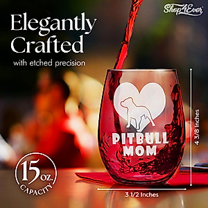 shop4ever Pitbull Mom Laser Engraved Stemless Wine Glass 15 oz. Pitbull Mama Pittie Dog Mom Gift