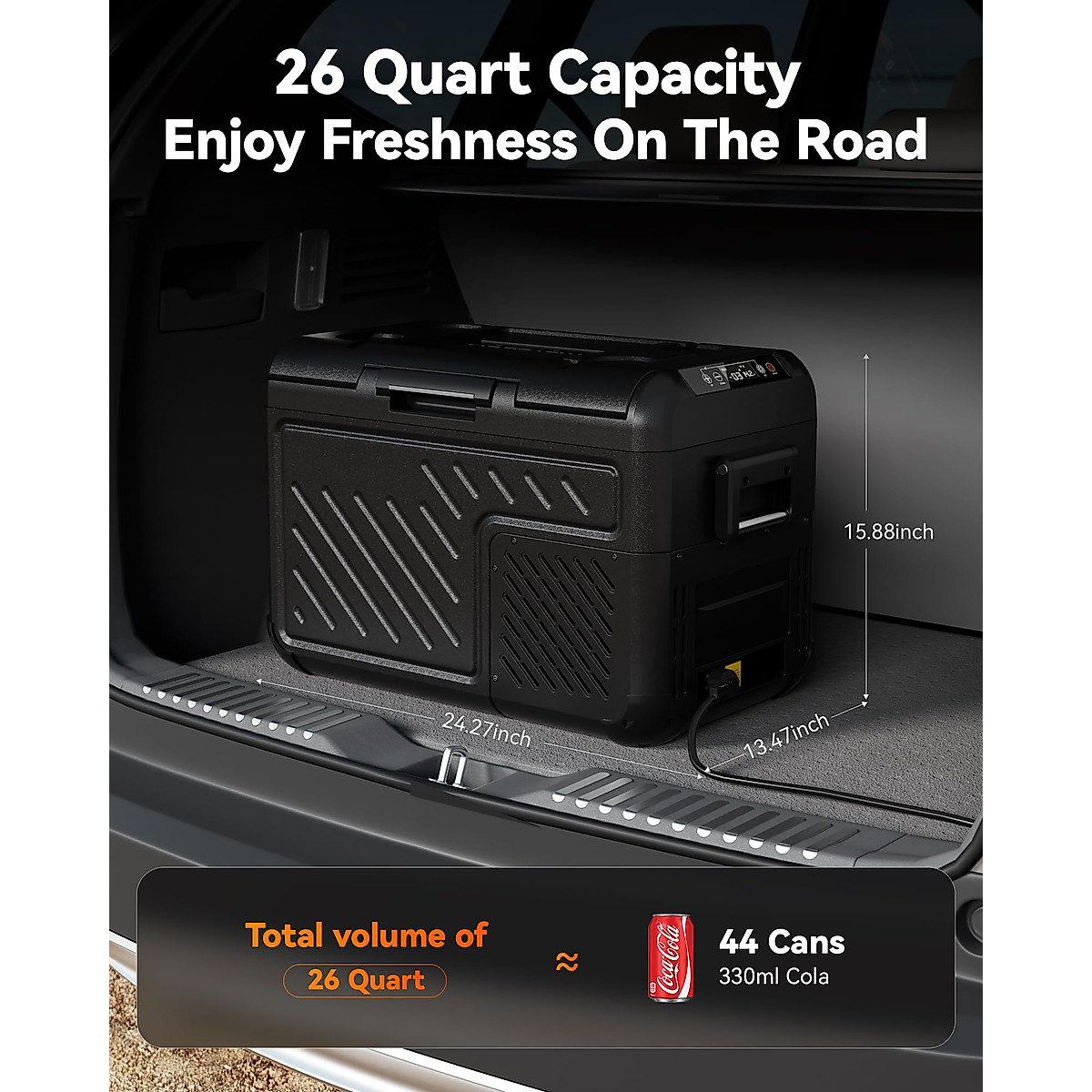 WOLFBOX 12V Portable Refrigerator, 26 Quart Car Fridge, RV Car Refrigerator with 12/24V DC 100/240V AC, Electric Cooler for Car, Camping, Travel and Home Use, APP Control