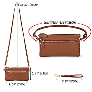 Uromee Wristlet Wallet Clutch Purses for Women Genuine Leather Fanny Pack Crossbody Belt Bag Handbag with Detachable Shoulder Strap