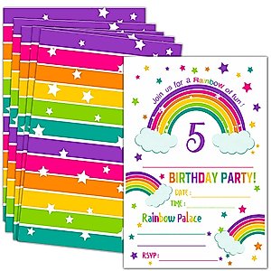 ukebobo 5th Rainbow Birthday Party Invitations with Envelopes – Birthday Party Invitations, Rainbow Party Decorations– 20 Cards With Envelopes（c03-05）