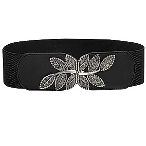 ALAIX Women's Stretchy Belt for Dresses Jumpsuit Coat Belt Vintage Elastic Wide Leaf Waist Belt Waistband