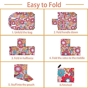 FulSurgus 6 Pack Reusable Foldable Grocery Shopping Bags, Machine Washable Groceries Bags Sturdy Lightweight Nylon Bags