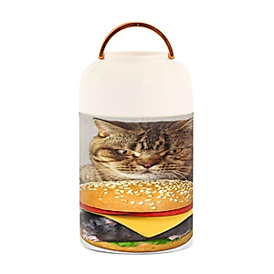 CUPADA Cat Lunch Funny Food Jar, Mouse Burger Insulated Hot Food Jars Vacuum 17OZ with Folding Spoon for Work Trip Picnic Camping