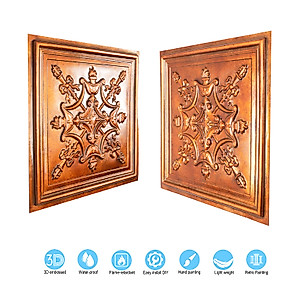 Ceiling Tin Tiles Decorative Drop Ceiling Tiles Distressed for Cafe Club Salon Hotel Store Bar 2'x2' PL07 Archaic Copper 10pcs
