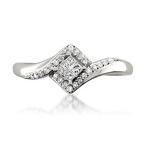 Beyond Brilliance 1/4 Carat Diamond, Invisible-Set 14K White Gold Princess Cut & Round Diamond Invisible-Set Engagement Ring (I-J, I1-I2)