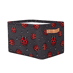 Cute Ladybug Storage Basket Storage Cube Bins Red Insect Canvas Collapsible Toy Basket Organizer Waterproof Laundry Box with Handle for Shelf Closet Office Bedroom, 1PCS