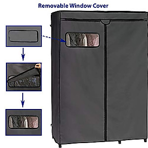 Simple Houseware Freestanding Cloths Garment Organizer Closet with Cover, Dark Gray