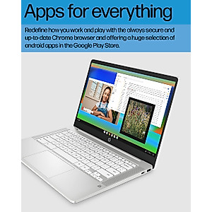 HP Chromebook 14 Laptop, Intel Celeron N4120, 4 GB RAM, 64 GB eMMC, 14" HD Display, Chrome OS, Thin & Portable, 4K Graphics, Long Battery Life, Snow White Keyboard (14a-na0210nr, 2022, Ceramic White)