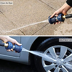 HOSUN Garden Hose Nozzle, Fireman Style Hose Nozzle, Heavy Duty Brass Hose Nozzle, Leak Proof & Best High-Pressure Sprayer for Plants Watering, Car Washing, Pet Washing, etc. (blue)