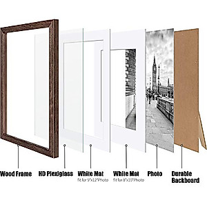11x14 Rustic Picture Frames Solid Wood Distressed Brown Display Picture 9x12 or 8x10 with Mat or 11x14 Frame without Mat - Farmhouse Wooden Photo Frame 11x14 with 2 Mats for Wall Mounting or Table Top