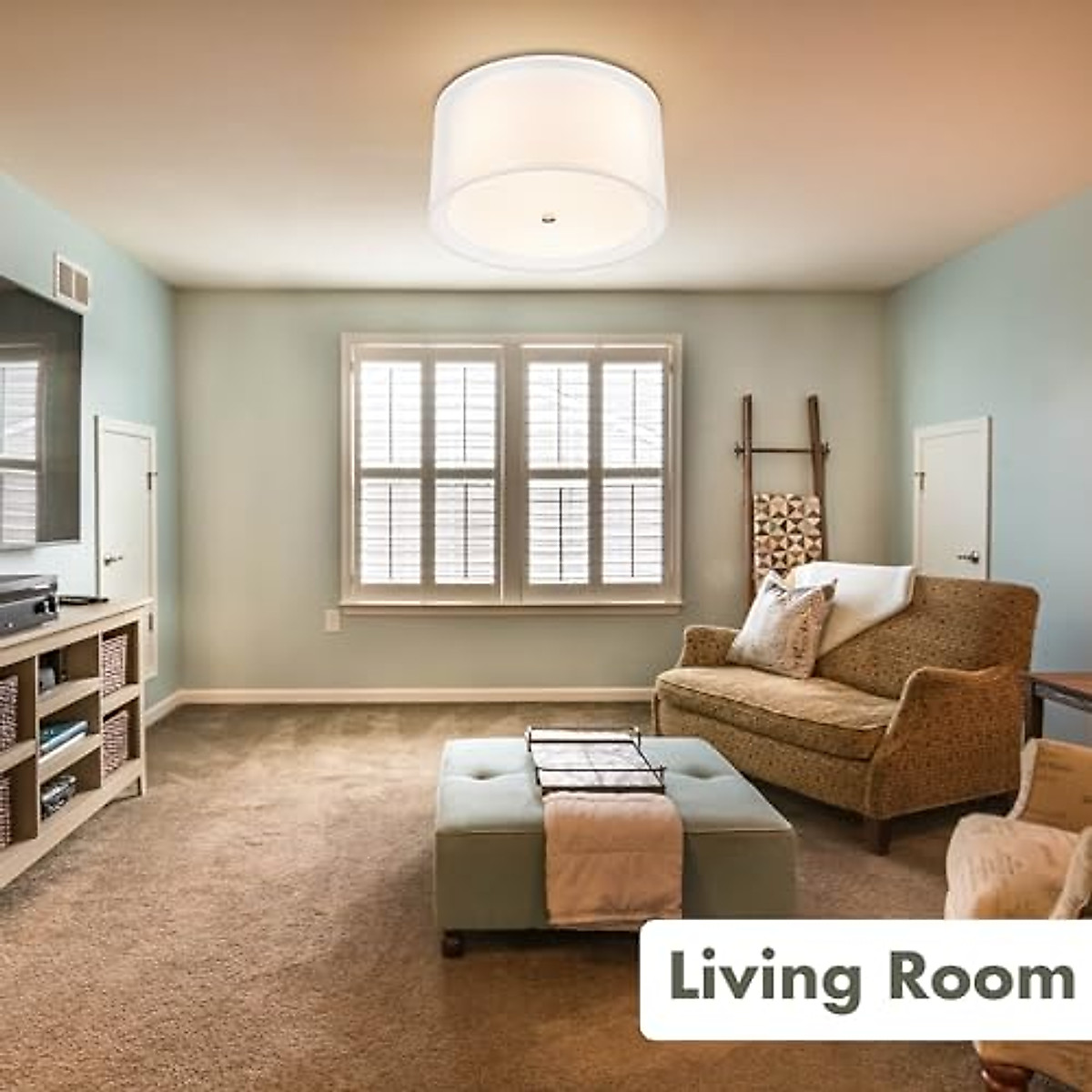 Hamilyeah Modern Drum Ceiling Light Fixture, 12inch Fabric Shade, Flush Mount 2 Bulb, Dimmable, Close to Ceiling, Bathroom Kitchen Bedroom Lighting