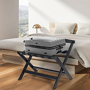 ALAPUR Bamboo Luggage Rack for Guest Room, Folding Luggage Holder with Storage Shelf , Suitcase Stand for Bedroom,Guest Room,Hotel，Black