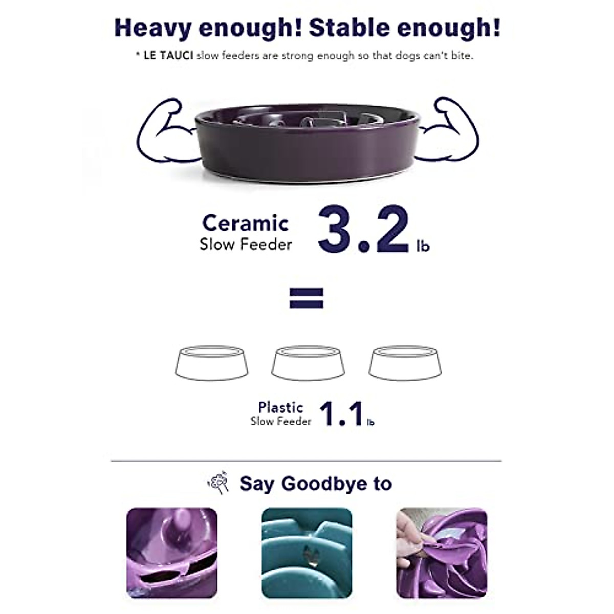 LE TAUCI Slow Feeder Dog Bowls Ceramic, 1.5 Cups Slow Feeding Dog Bowl Small Medium Breed, Puppy Slow Feeder Bow for Fast Eaters, Dog Dishes to Slow Down Eating, Puzzle Dog Food Bowl, Maze Purple