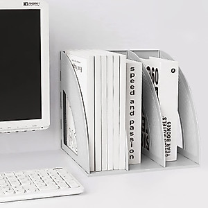 SAYEEC Magazine Holder Plastic File Sorter Binder Holder for Desk Folder Organizer Stand Book Shelf Dividers Vertical Filling Storage Rack Desktop Bookshelf Display Box for Office School Home (Grey)