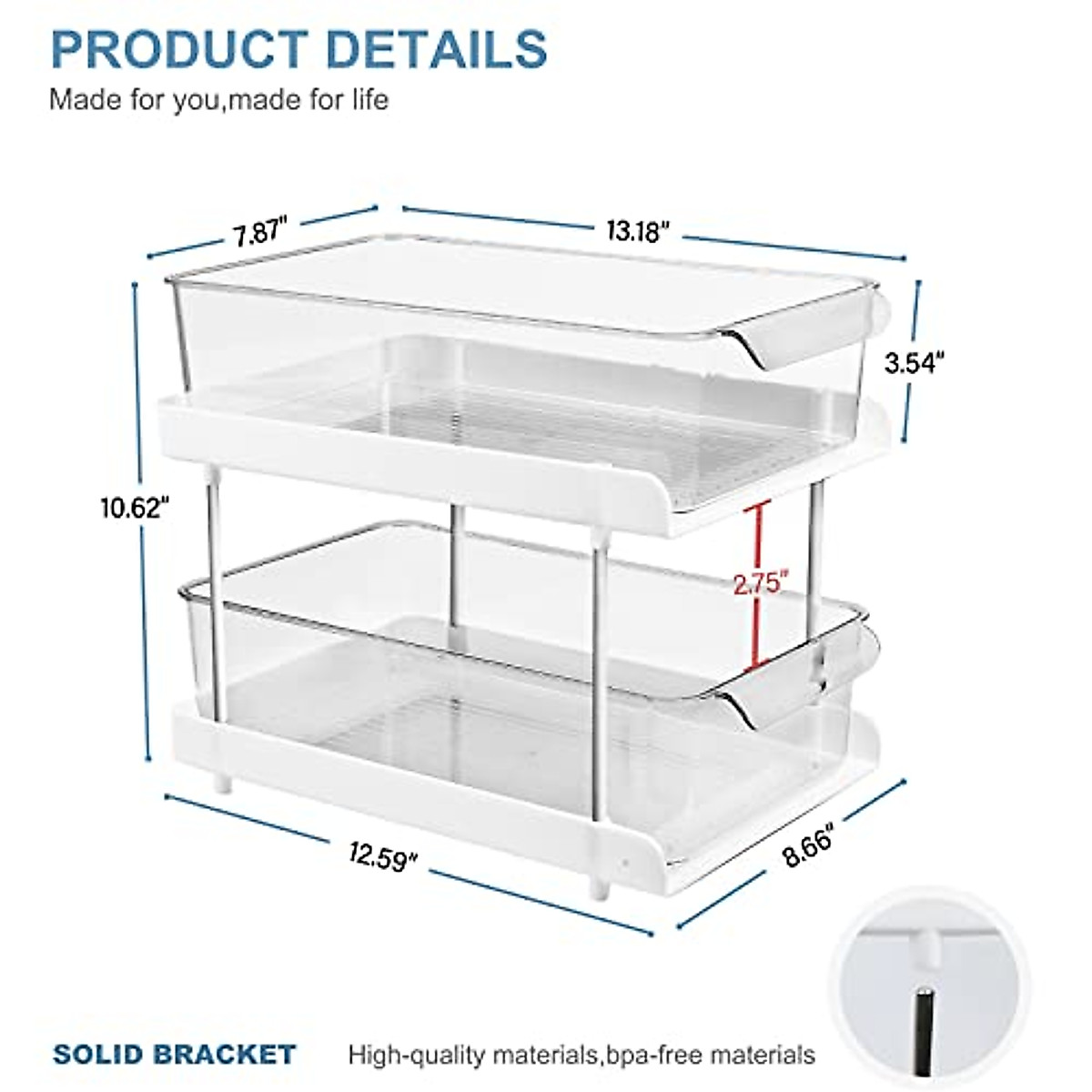 shopwithgreen 2 Tier Clear Organizers and Storage, Pull Out Under Sink Organizer, Multi-Purpose Drawer Basket, Kitchen Bathroom Countertop Vanity, Medicine Cabinet Office Storage Bins
