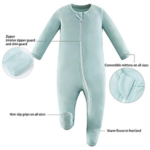 Owlivia Rayon Made from Bamboo Footie Pajamas, Baby Boy Girl Sleep 'N Play, Zip Front Footed Sleeper Pjs(3-6 Months, Apua) Aqua