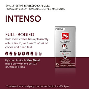 Illy Espresso Nespresso Compatible Single Serve Capsule Coffee Pods - Intenso Bold Roast - 100 Count