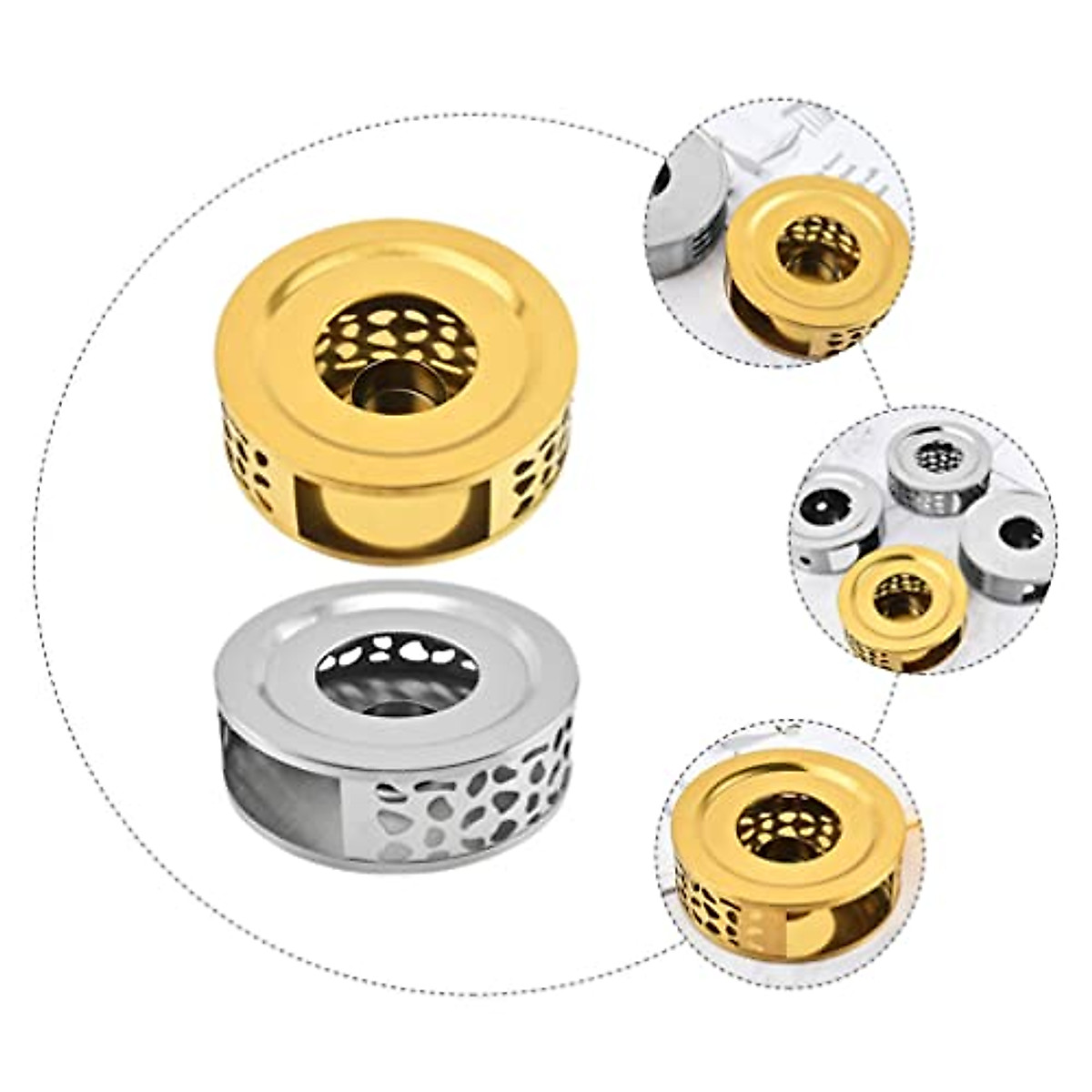 Angoily 2pcs Stainless Steel Teapot Warmer Metal Teapot Heater with Tealight Holder Candle Base Coffee Tea Warmer for Home Restaurant Camping