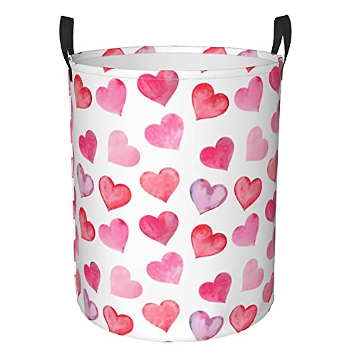 Laundry Basket,Pink Watercolor Painted Hearts,Collapsible Laundry Baskets,Clothes Hampers For Laundry,Laundry Bin Waterproof Lining-Medium
