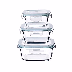 Anilar Tempered Glass Square Food Storage with Vented Lids - Set of 3