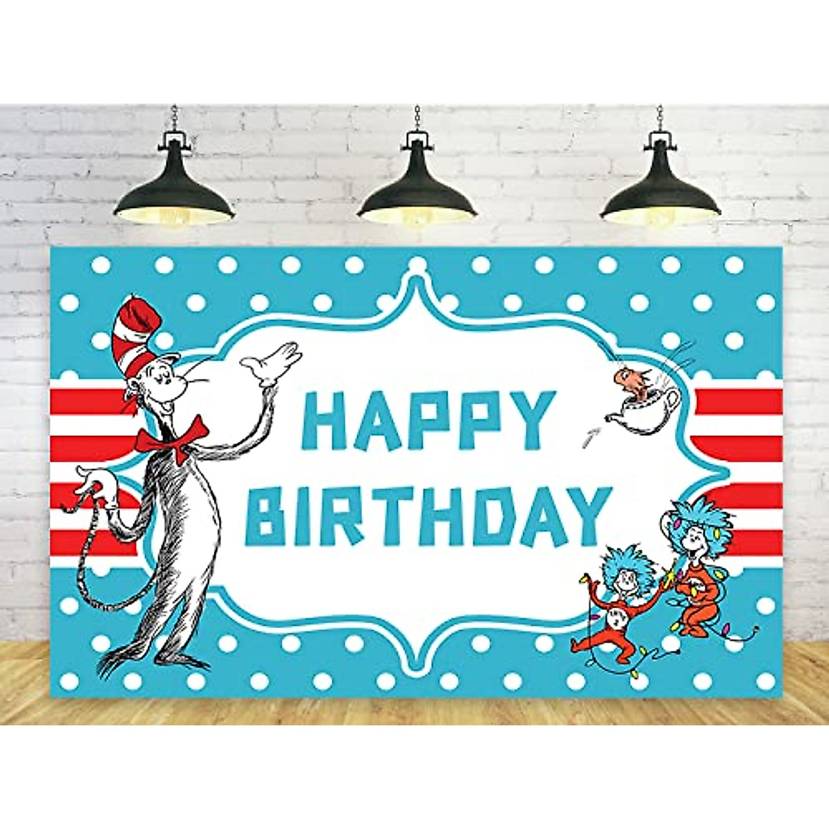 Blue Backdrop for Birthday Party Decorations Dr Seuss Background for Baby Shower Party Cake Table Decorations Supplies Cat in The Hat Theme Banner 5x3ft