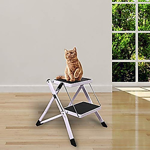 Varbucamp Step Ladder 2 Step Folding for Kitchen, Lightweight Portable Step Ladder with Sturdy Wide Pedal for Adults & Kids,White