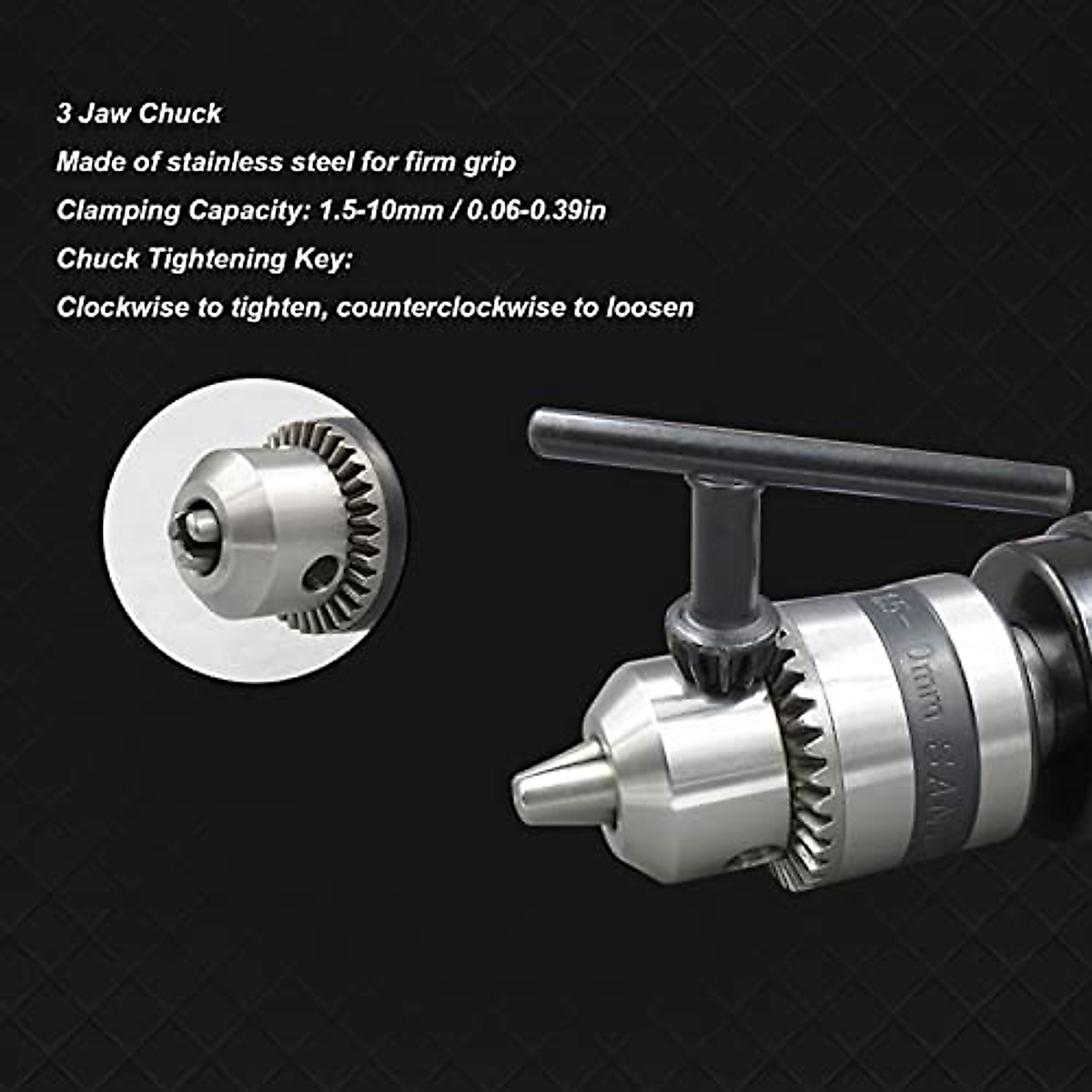 3/8in Air Drill with 3 Jaw Chuck Straight Handle Reversible Adjustable Speed Pneumatic Drilling Tool 900rpm CW CCW(European Style)