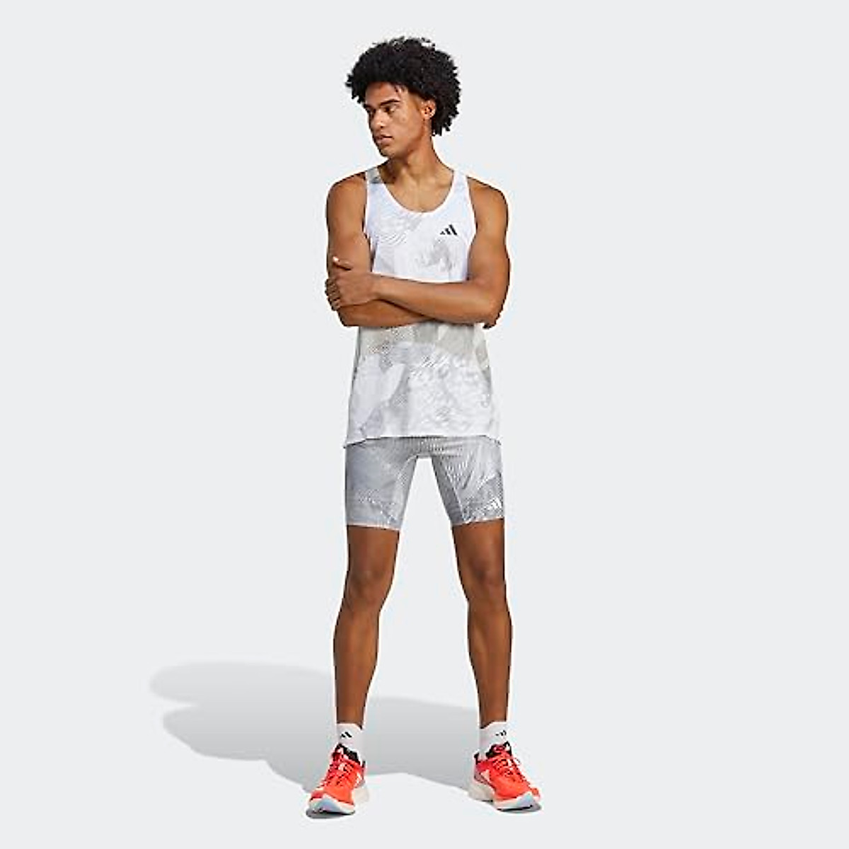 adidas Men's Adizero Singlet, White/Dash Grey/Grey, X-Small