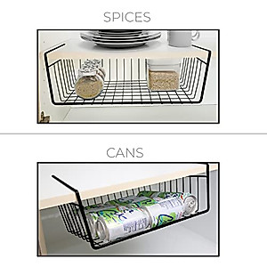 Smart Design Undershelf Storage Basket - Medium - Snug Fit Arms - Steel Metal Wire - Rust Resistant - Under Shelves, Cabinet, Pantry, and Shelf Organization - 16 x 5.5 Inch - Black