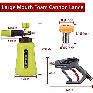 M MINGLE High Pressure Washer Gun Snow Foam Lance, 4000 PSI Cannon Foam Blaster Power Washer with 1/4" Quick Connector, Car Wash Foam Cannon Kit with 5 Pressure Washer Nozzle Tips, 1 Liter