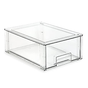 Isaac Jacobs Large Stackable Organizer Drawer (13.5” x 9.9” x 5.4”), Clear Plastic Storage Box, Pull-Out Bin, Home, Office, Closet & Shoe Organization, BPA-Free, Food/Fridge/Freezer Safe (Large)
