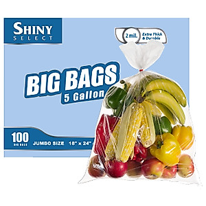 [ Pack of 100 ] 5 Gallon Bucket Liner Bags for Marinating and Brining - 2 MILL THICK- BPA FREE - ''18x24'' - Poly Bags, Food Grade, BPA Free, X-Large BIG Bags for Food Storage, Freezer, Meat, Seasonal