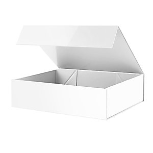 PACKHOME Gift Box 13x9.7x3.4 Inches, Large Gift Box with Lid, Sturdy Shirt Box with Magnetic Lid for Wrapping Gifts (Glossy Metallic White)