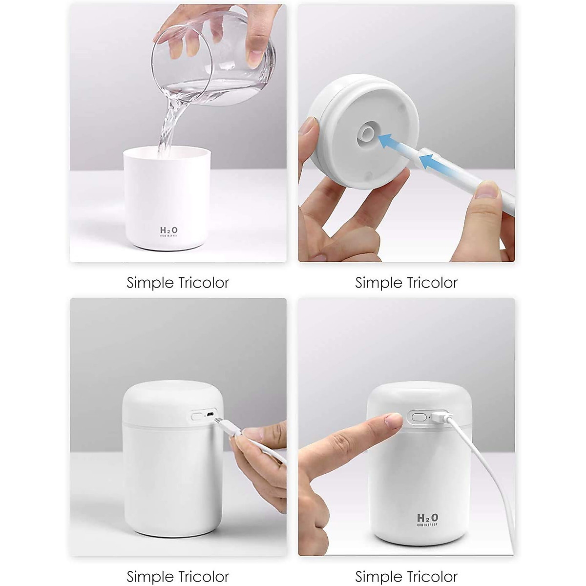 Kamon 300ml Mini Ultrasonic Cool Mist Humidifier, 7 Color LED Night Light, 2 Mist Mode, Auto Shut-Off for Car, Home, Office, Travel (Grey)