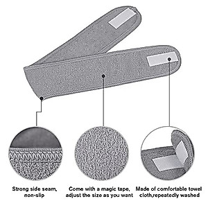 Leaflai Spa Headband, 4Pcs Make Up Wrap Head Terry Cloth Headbands with Adjustable Magic Tape Non-slip Stretchable Sport Towel for Woman Face Washing, Bath, Makeup, and Sport (12Pcs Gray)