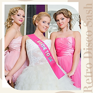 Thiccywoov Bride to Be Iridescent Sash Bachelorette Party Decorations Sash for Bridal Shower Engagement Wedding Hen Party Retro Last Disco Pastel Bridal Shower Gift (Rose)