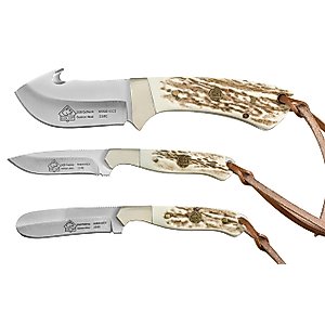 Puma SGB TrophyCare 3 Piece POM Commando Stag Knife Set with Leather Sheath