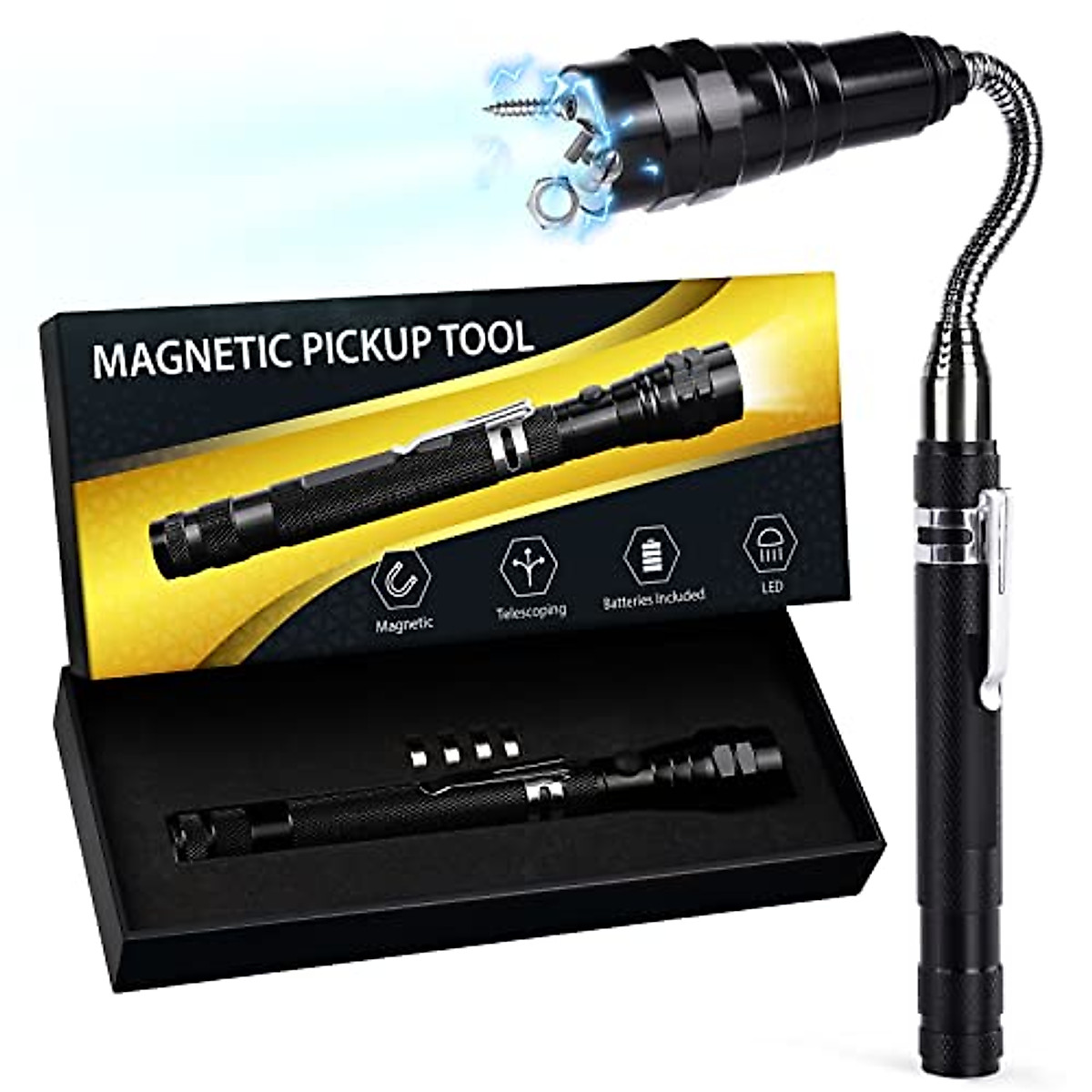 LED Magnetic Pickup Tool Gifts for Men, Valentines Day Gifts for Him Dad Husband Grandpa Boyfriend Him, Flexible Magnet up to 22" for Hard to Reach Items, Cool Gadget Birthday Gift Idea