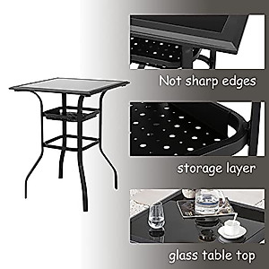LOKATSE HOME Patio Bar Set 3 Piece Counter Height Stools Glass Top Tempered Tesilin Conversation Dining Furniture, Grey
