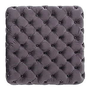 Great Deal Furniture Melvek Modern Glam Button Tufted Velvet Ottoman, Gray and Dark Brown