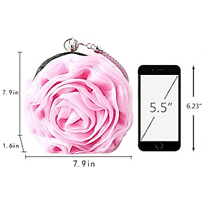 Mily Womens Satin Evening Bag Flower Shaped Wristlet (A-Pink)