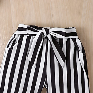 DREAM BUS 12-18 Months Toddler Baby Girl Clothes Summer Outfits Sets Ruffle Ribbed Sleeveless Vest Tank Top T-Shirts + Striped Print Pants