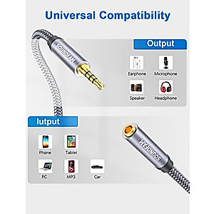SOUNDFAM Headphone Extension Cable[6.6 Feet/2M] TRRS 3.5mm Audio Cable Male to Female AUX Cable Nylon-Braided Stereo Extension Cord Adapter Support Mic Function for Smartphone Tablets-Grey