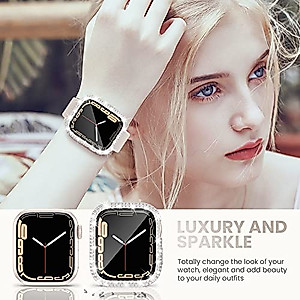 Tensea [3Pack] for Apple Watch Screen Protector Case Series 9 8 7 41mm Accessories, iWatch Hard PC Diamond Bumper Case Built-in Tempered Glass Film, Protective Bling Face Cover for Women Girls, 41 mm