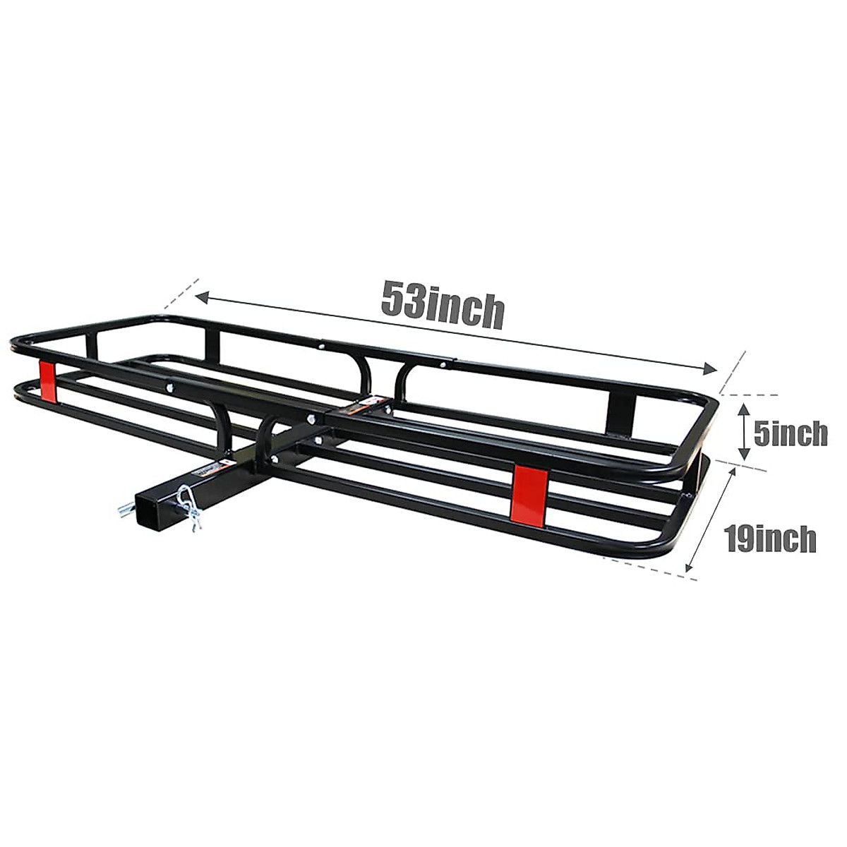 DMC-FPPS 500lbs Hitch Cargo Carrier, 53" L x 19" W x 5" H, 2 inch Adapter Shank, Black Steel Storage Baskets, Bumper Mounted Cargo Rack Carrier for RV's, Trucks, SUV's, Vans, Cars